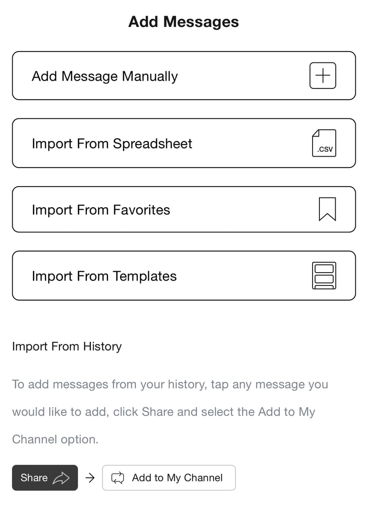 How do I create and schedule my own channel of custom messages?